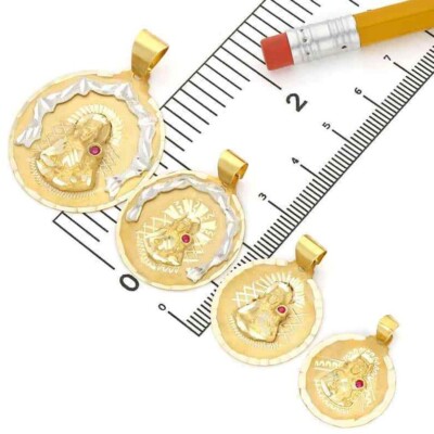 14K Yellow Gold Religious Saint Barbara Ruby Round Medallion Pendant 1 ...