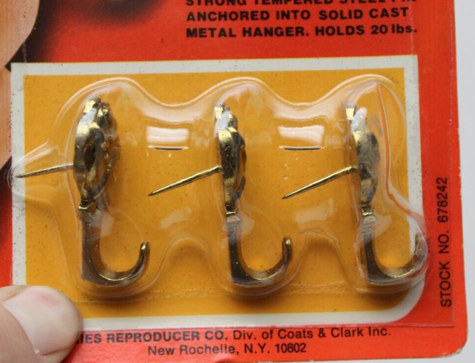 RARE Vintage Homecraft Decorative Push Pin Hangers 3pk #67842 Gld Rose ...