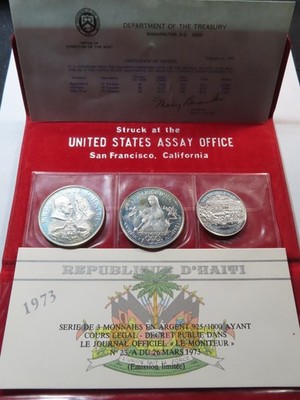 T172 Haiti 1973 Silver 3 Coin Proof Set w/ USA Assay Office COA | eBay