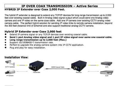 IP Over Coax Cable for IP Camera, Max Distance 2000 feet hybrid analog ...