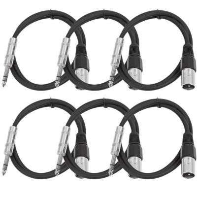 6 Pack of 2 Foot Black XLR Male to TRS Patch Cables PA DJ Cords XLRM 1/ ...