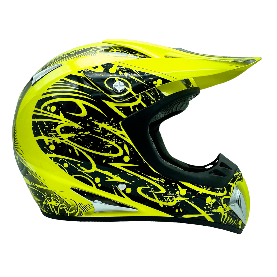 Yellow Hi-Viz Helmet Adult Dirt Bike ATV UTV Off Road ORV Motocross DOT ...