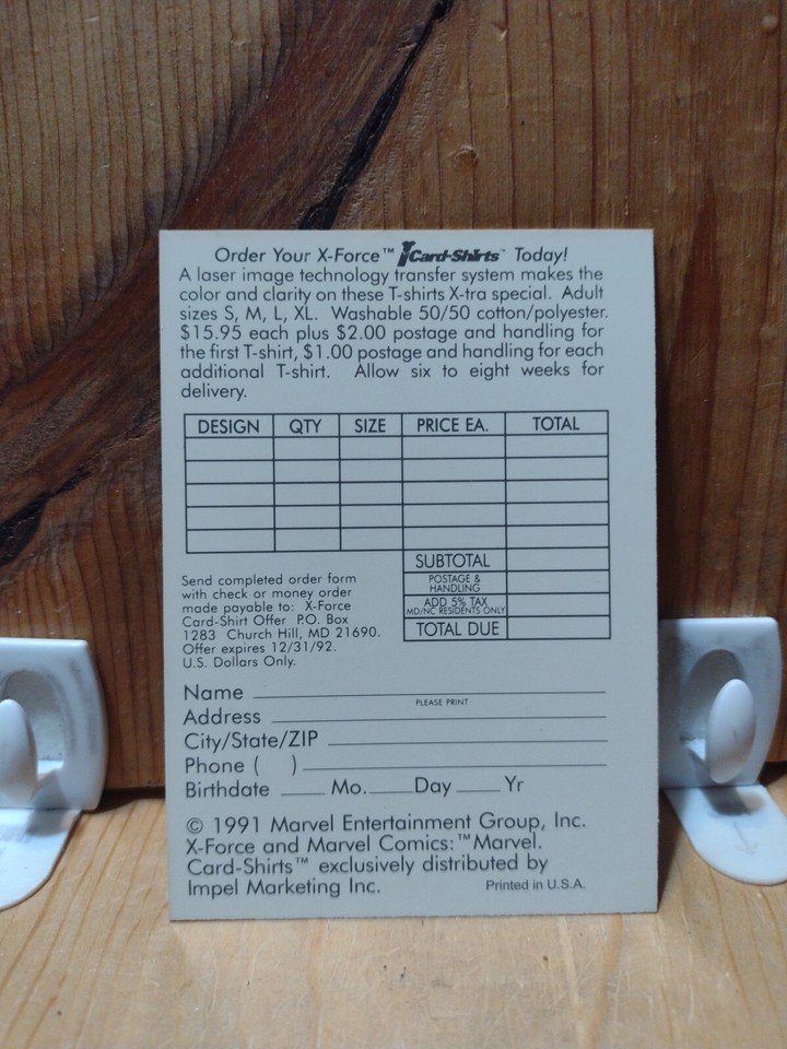 1991 Impel X-Force Card - Shirt Order Form Card. MC7 | eBay