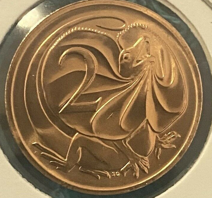 1988 Australian two cent 2c coin UNC from mint set Frilled Neck Lizard ...