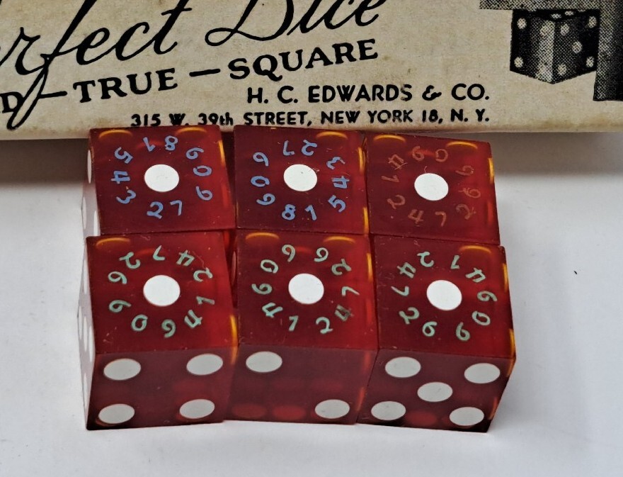 Vintage HC Edwards Hard True Square Dice - Bryant 9-2082 Box of 6 Red ...