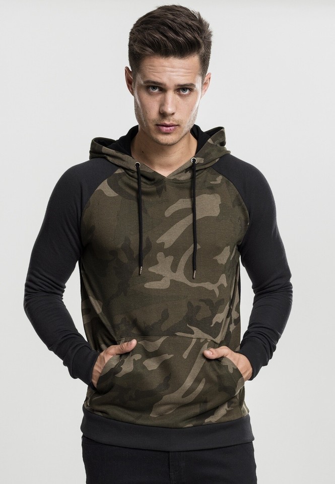 Urban Classics Hoodie Camo Contrast Raglan Hoody Olive Camouflage/Black ...