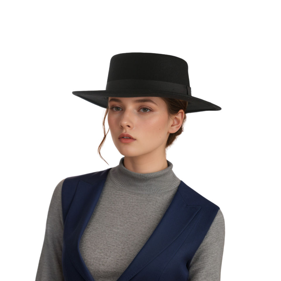 Unisex Wide Stiff Brim Pork Pie Hat - Fedora Gambler Hat 100% Wool Pork ...