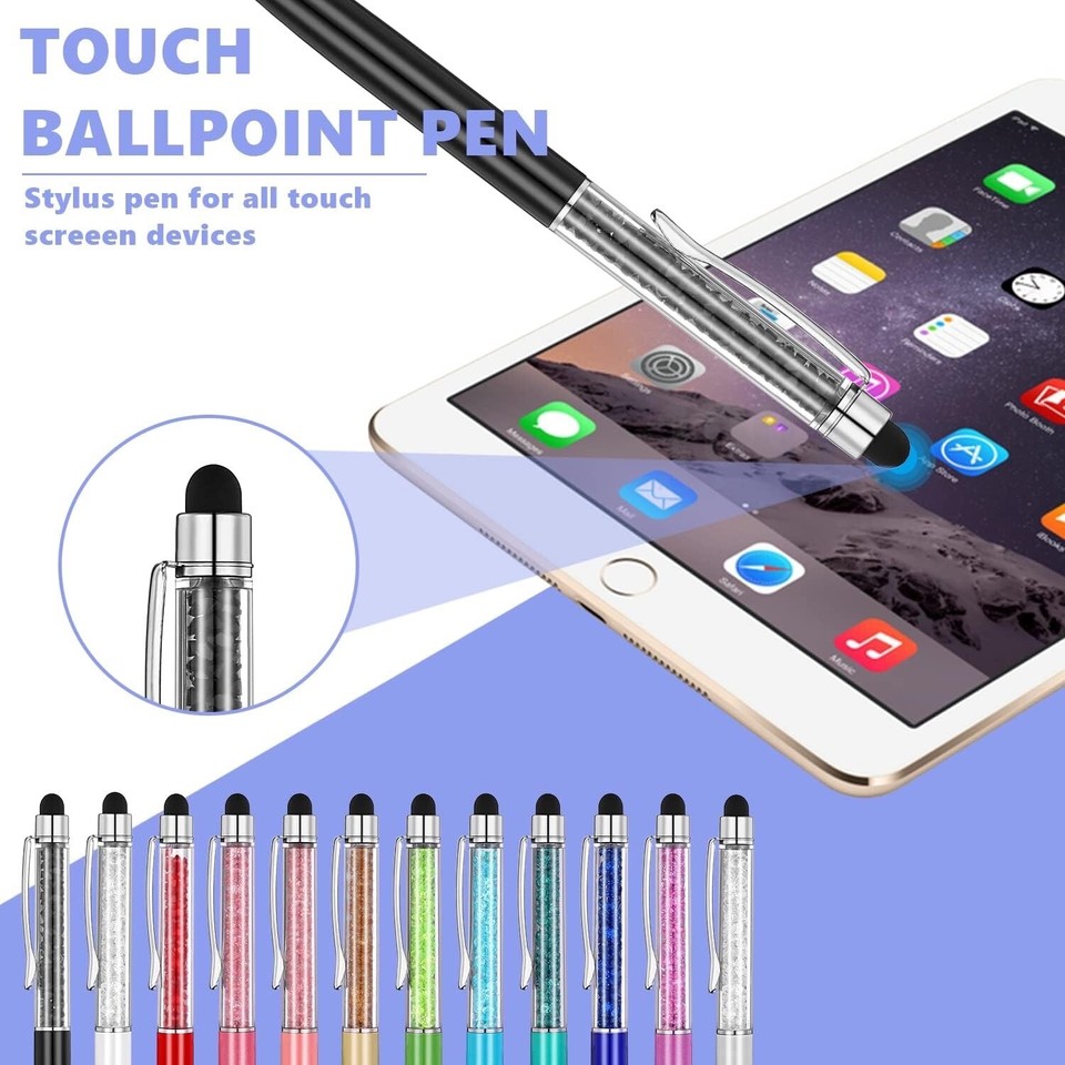 10x Crystal Ball Point Pens 2in1 Stylus Pen Blue Ink Biro Ballpoint ...