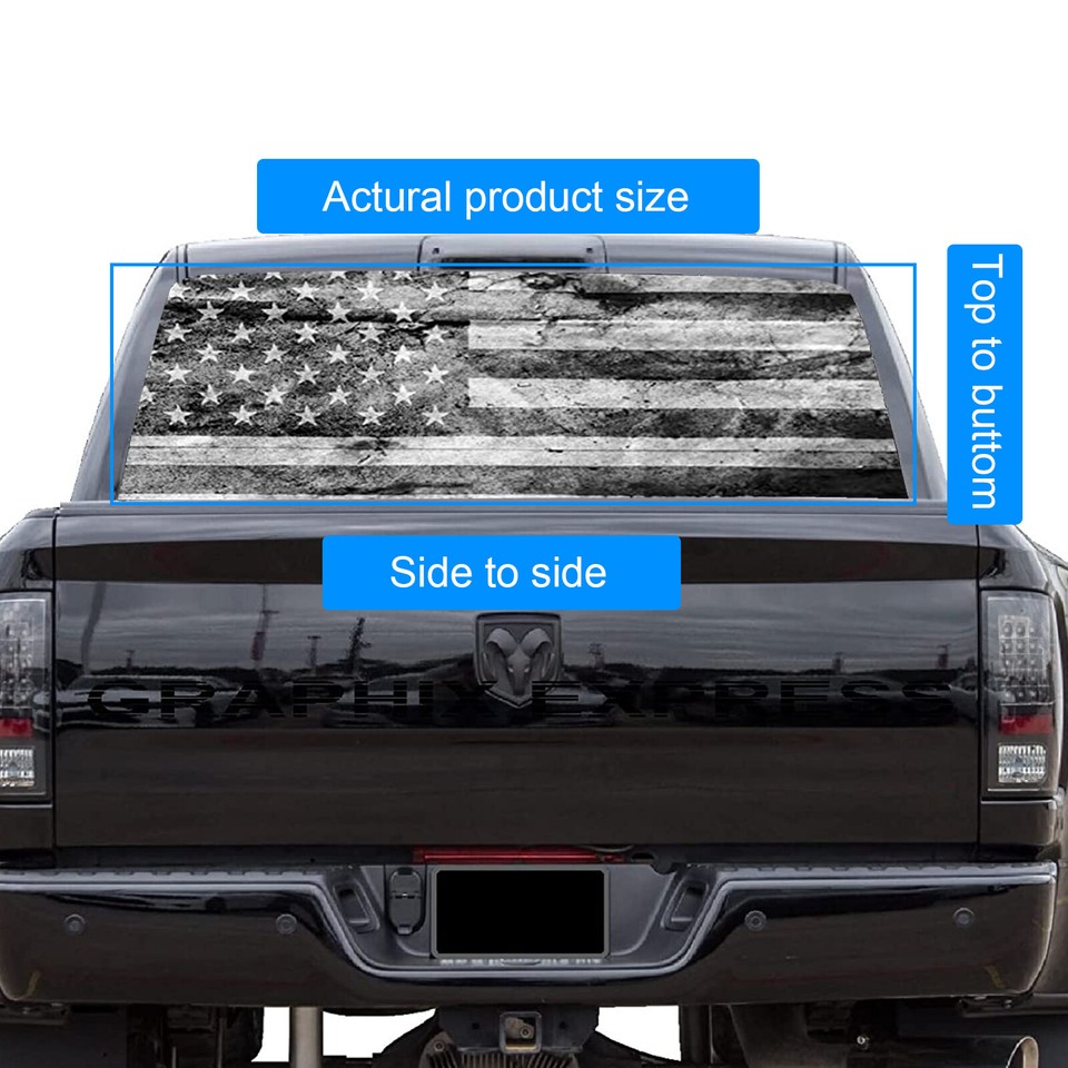 Truck Back Window American Flag See Through Rear Decal Wrap Tint For ...