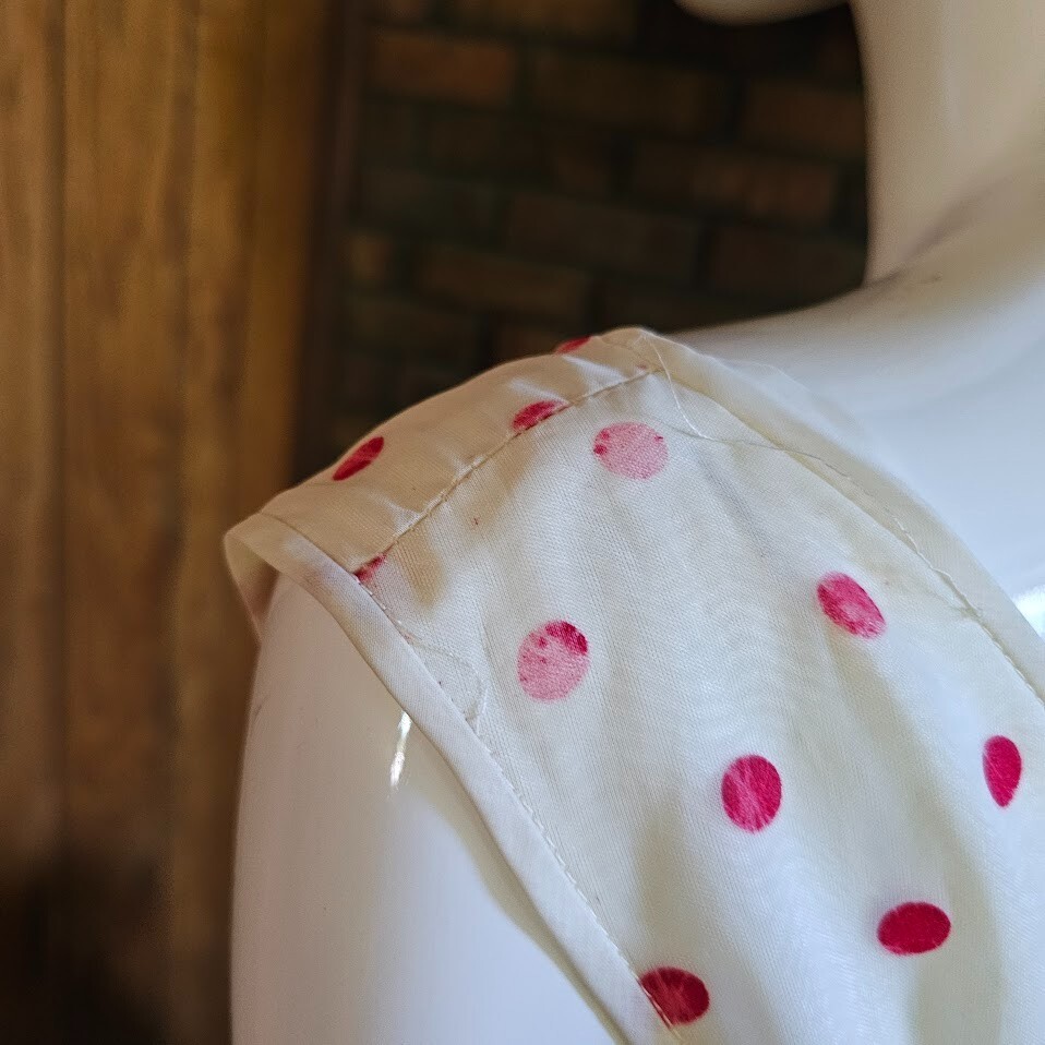 Vintage 50s Flocked Cherry Red Polka Dot Organza Shelf Bust Prom ...