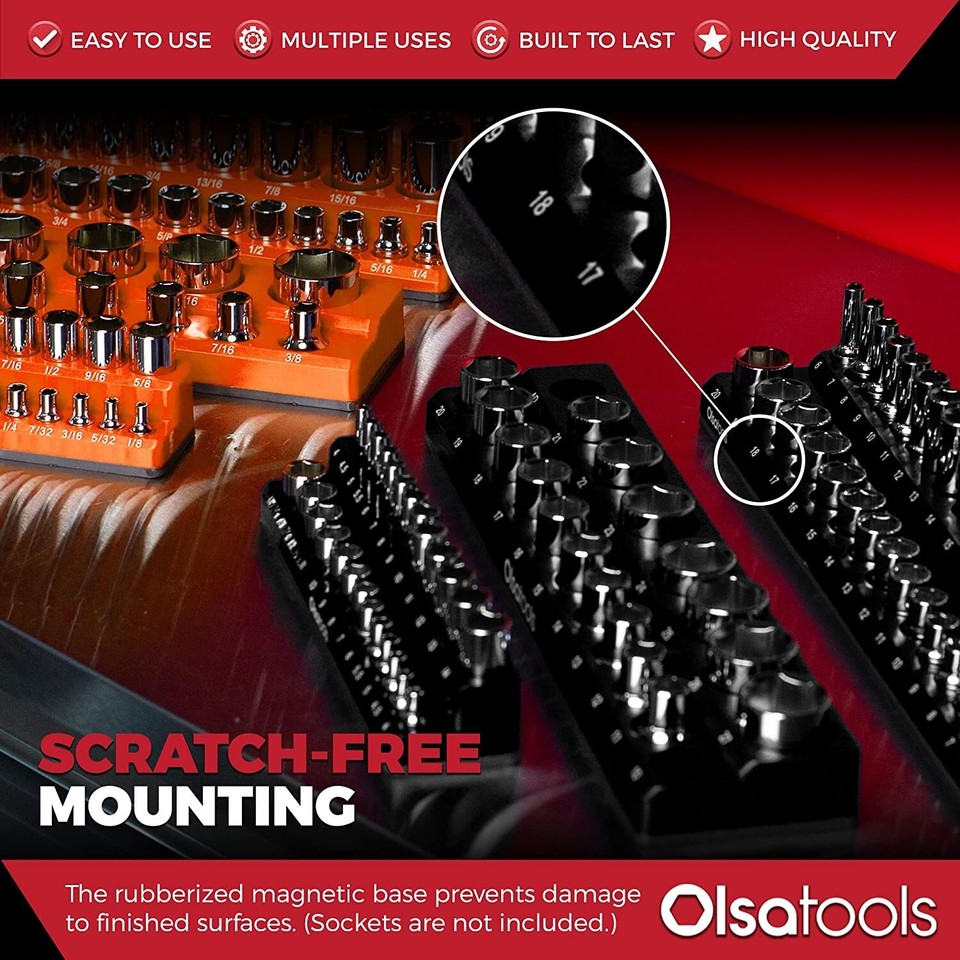 Olsa Tools 6PCs Magnetic Socket Organizer Socket Holder Set Black ...