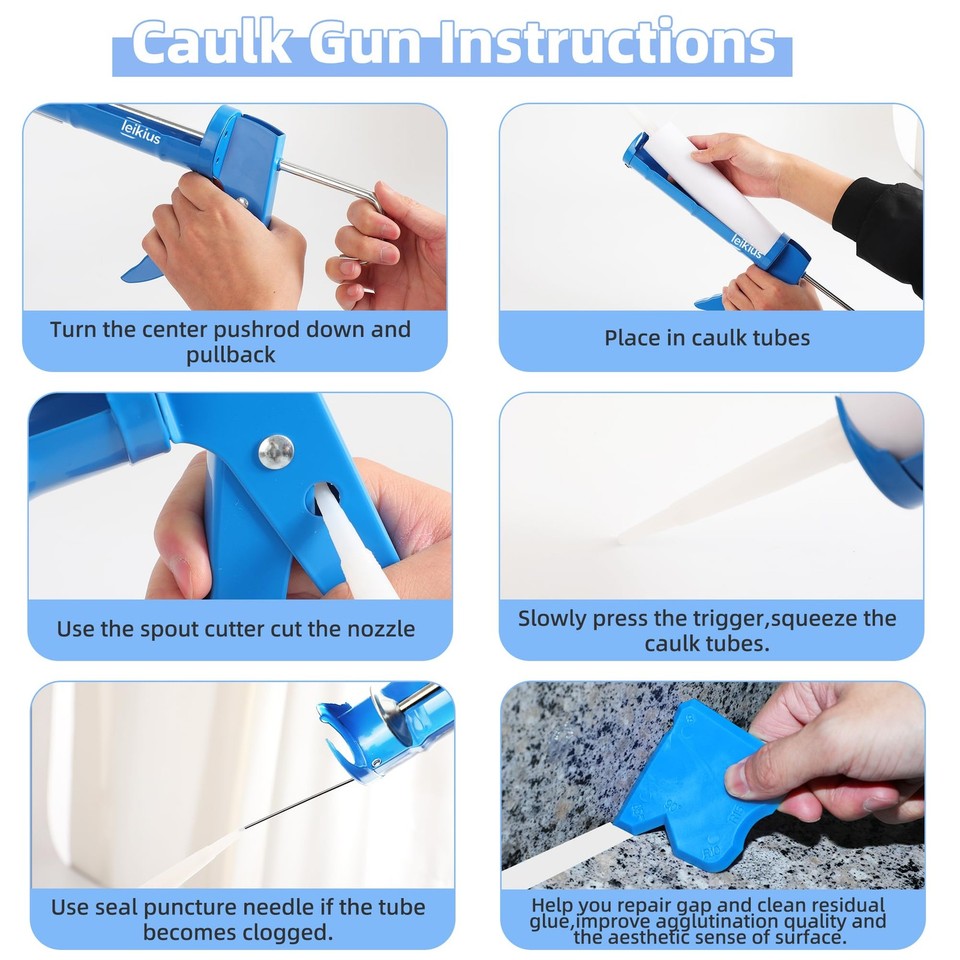 Caulk Gun Kit Smooths No-drip Silicone Caulking Gun and Caulking Tools ...
