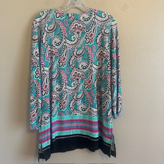 NWT Pappagallo Trisha Aqua Paisley Print V-Neck Women's Tunic 3/4 ...