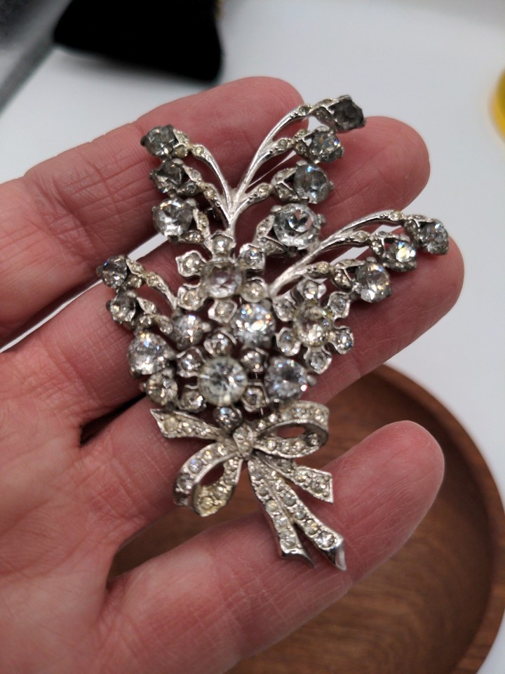 Vintage Marcel Boucher Brooch Pin MB Silver Rhinestones Floral Flower ...
