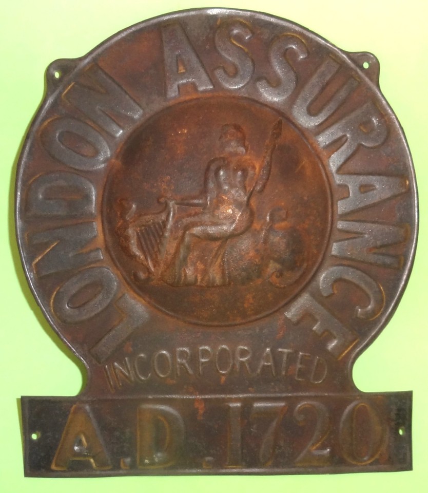 RARE! LONDON ASSURANCE INC. 1720 BIG TIN METAL EMBOSSED INSURANCE SIGN ...
