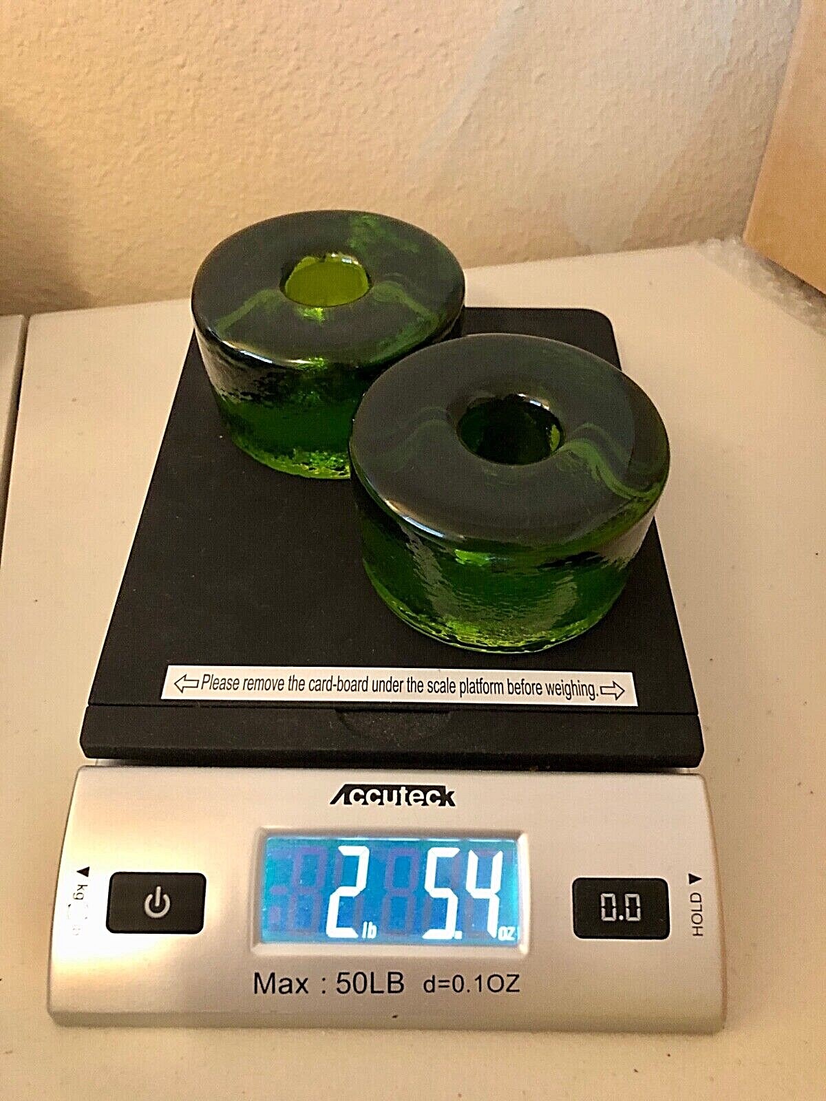 Blenko Recycled Glass Taper Candle Holders Green Puck Shape Set of 2 | eBay