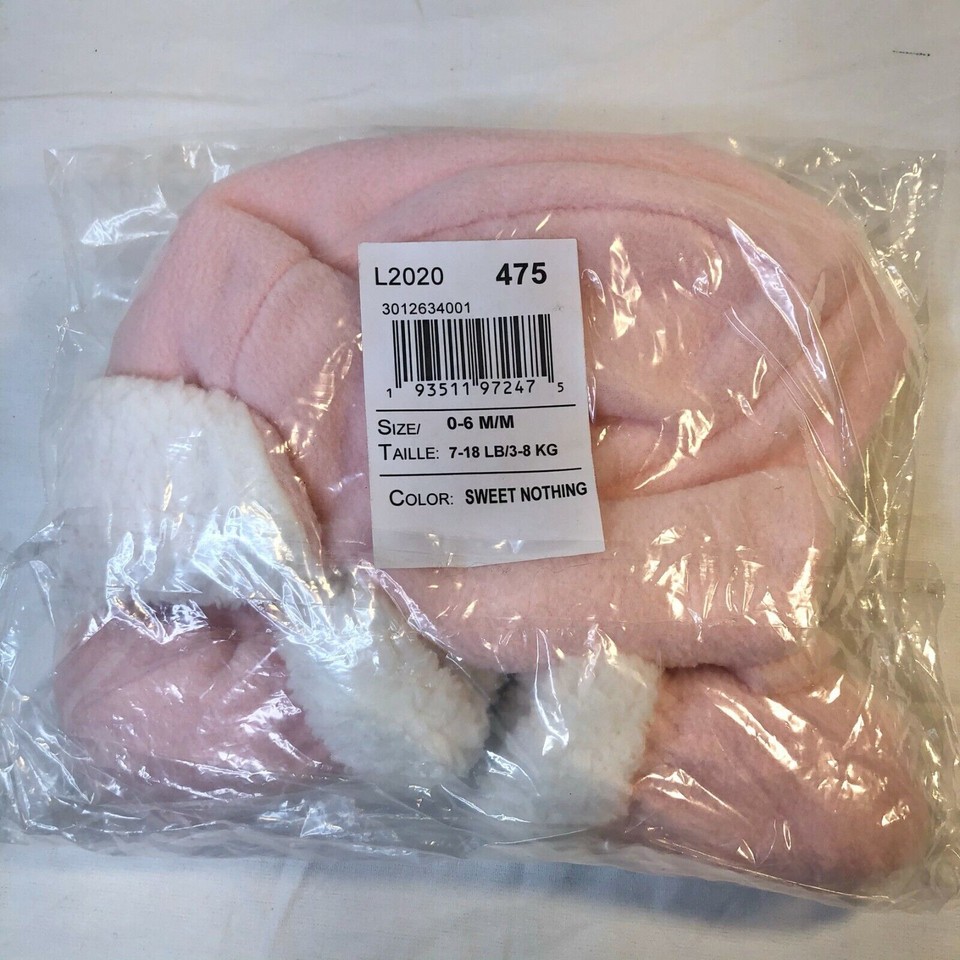 Childrens Place 0-6M Winter Trappers Hat & Mittens Set Pink Microfleece ...