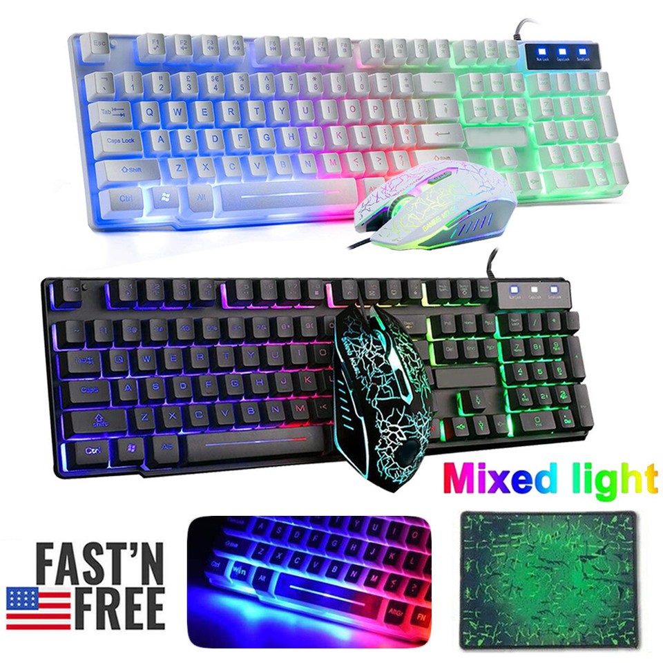 Computer Desktop Gaming Keyboard and Mouse Mechanical Feel Led Light ...