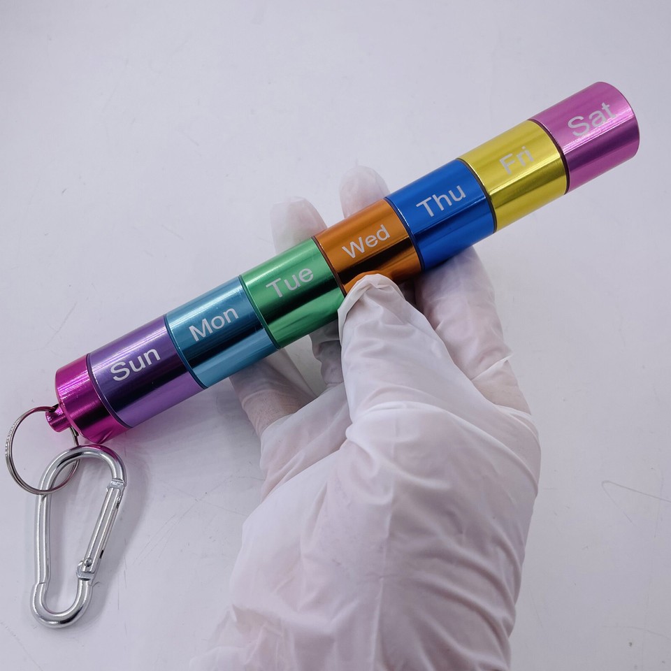 Weekly Metal Pill Box Organizer 7 Day Portable Waterproof Keychain Pill ...