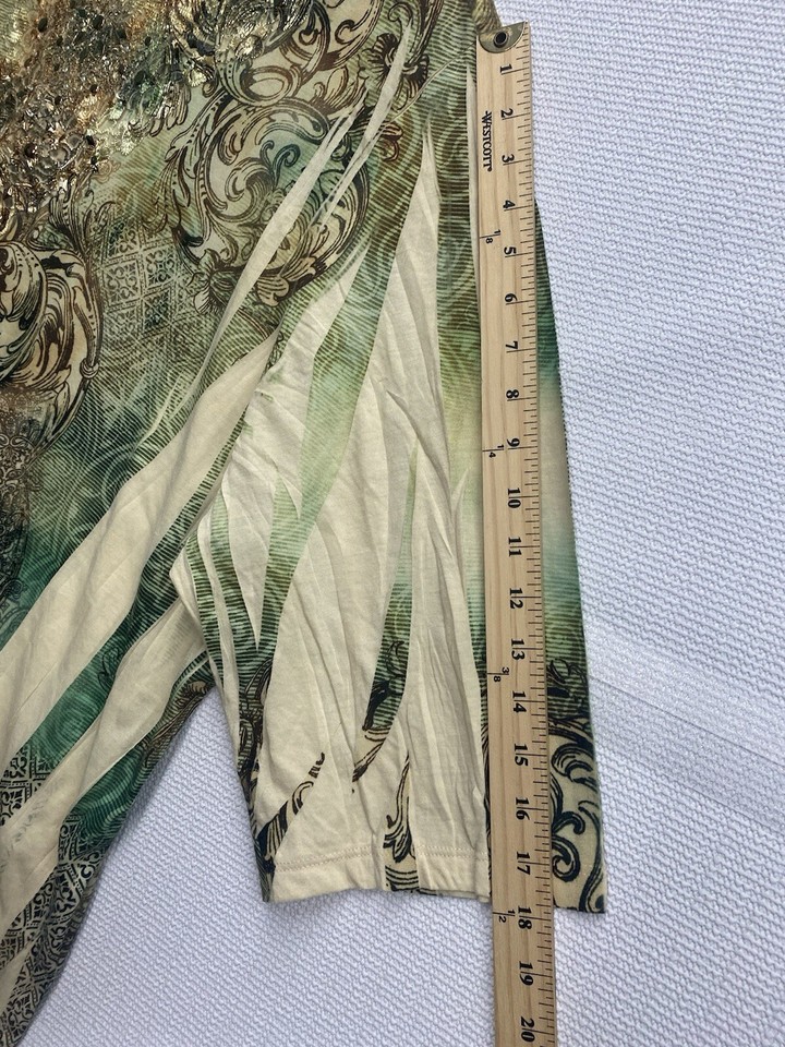 Catherines Women’s 4X Tunic Green Paisley asymmetrical Studded Lace V ...