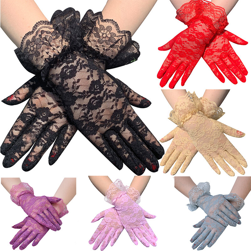 2 Paar Damen-Handschuhe Mit Spitze Blumenmuster Rüschen Kurzes ...