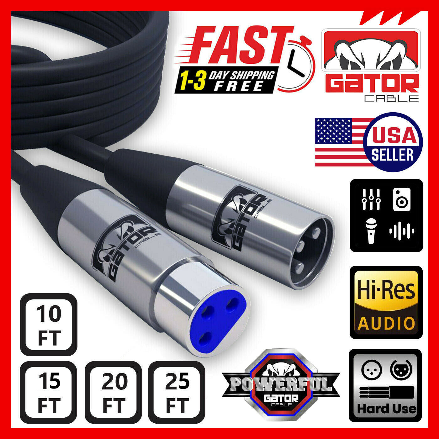 XLR Microphone MIC 3-Pin Male to Female Cable Cord Connector Extension ...