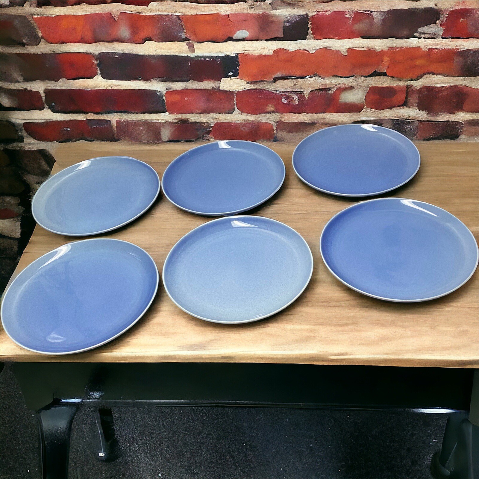 Russel Wright Oneida 6 DINNER Plates 11 1/2" LARGE Manitago Blue Vtg ...