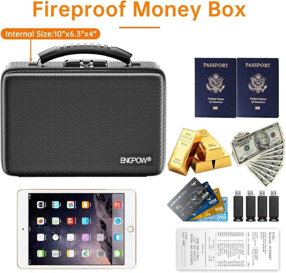 Fireproof Money Box, Small Hard Case Fireproof Box with Fireproof ...