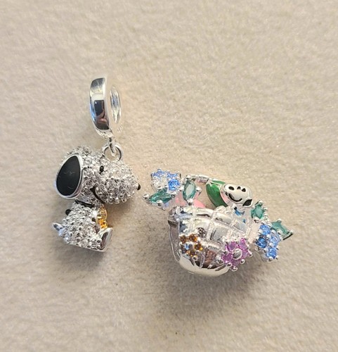 Sterling Silver Set Of Two Peanuts Snoopy Charms For Charm Bracelets | eBay