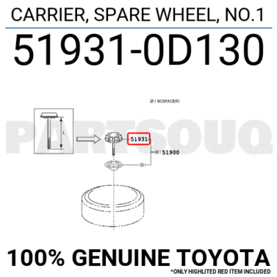 519310D130 Genuine Toyota CARRIER, SPARE WHEEL, NO.1 51931-0D130 | eBay