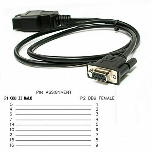 DB9 9 Pin Serial RS232 Female Port to Male OBD2 16 Pin OBD Cable ...