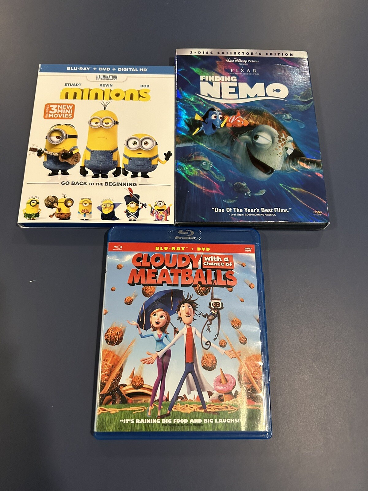3 THE MINIONS Cloudy With A Chance Of Meatballs Finding Nemo DVD MOVIE ...