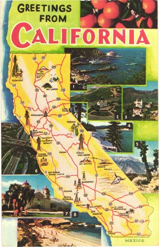 Greetings From California, The Golden State, Tourists Attractions Map ...