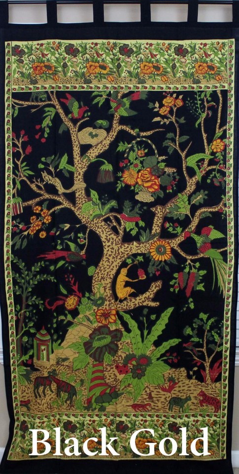 Handmade Tree of Life Tab Top 100% Cotton Curtain Drape Panel 44x88 ...