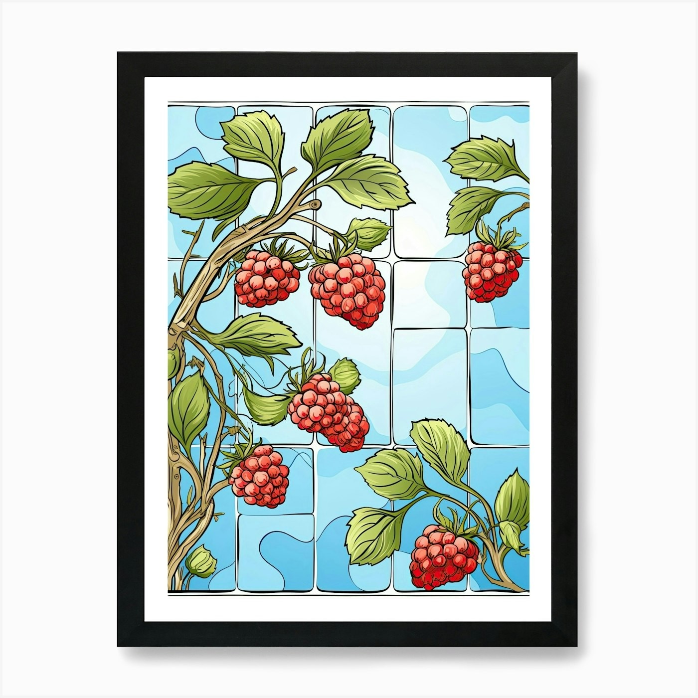 Raspberries Illustration 5 Art Prin Framed Wall Art Poster Canvas Print ...