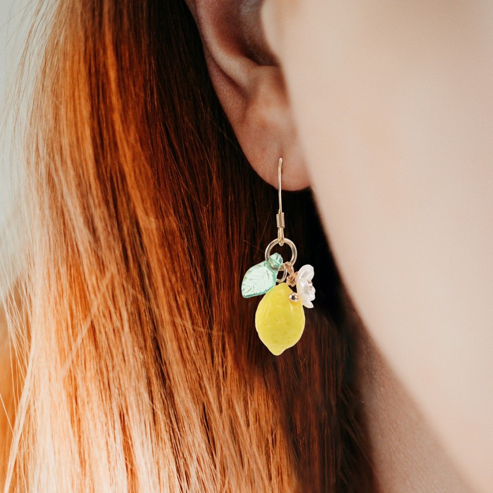 1 Pair Cute Lemon Earrings Handmade Fruit Drop Earrings Stainless Steel ...