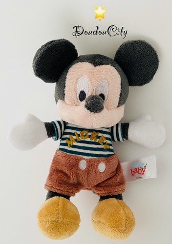 5272🌟20cm Doudou Peluche Hochet Mickey Vert Rayé Disney Baby Simba Toys ...