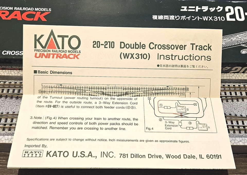 N Scale Kato 20-210 Double Crossover Track 310mm 12 3/16" WX310 ...