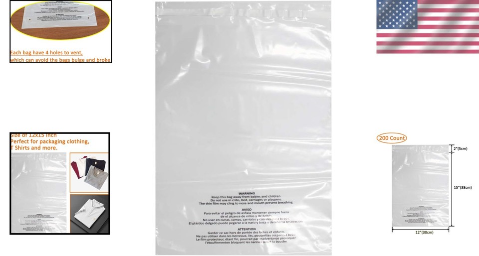 Effortless Packaging: 200 Self-Sealing 12x15 Inch Clear Poly Bags with ...