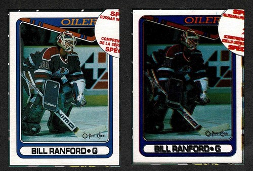 1990-91 OPC Box-Top Card Over-inked Progressive, Oilers' Bill Ranford ...