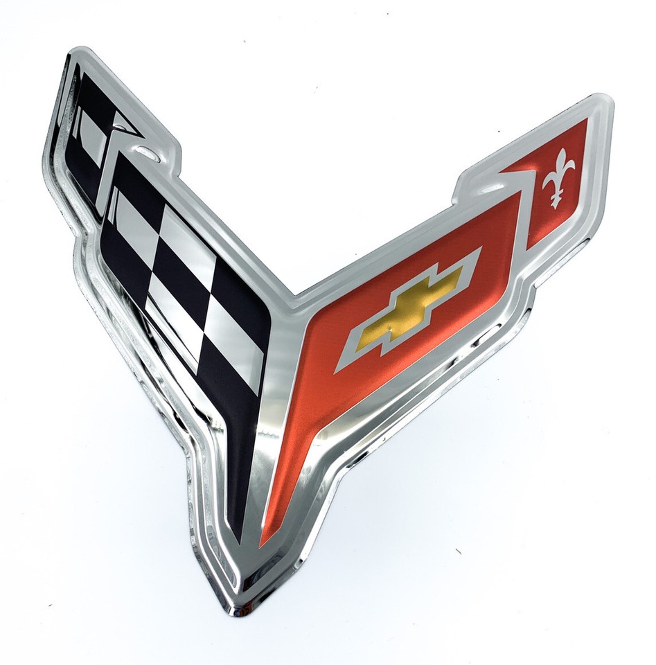 Chevrolet Corvette C8 Crossed Flags Logo Emblem Metal Sign - Licensed ...