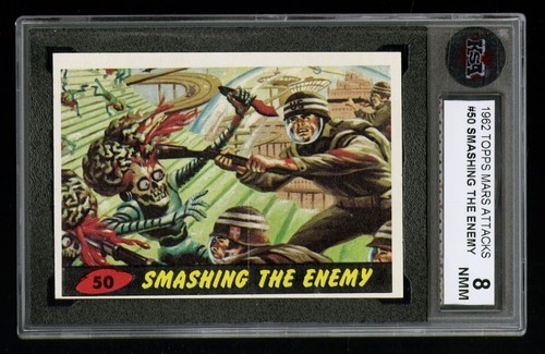 1962 MARS ATTACKS #50 SMASHING THE ENEMY KSA 8 CENTERED L:R ICONIC HQ ...