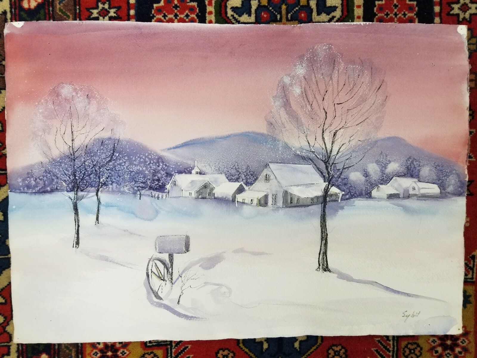 Vintage Original Painting Signed By Artist Sybil Rew Large Watercolor ...