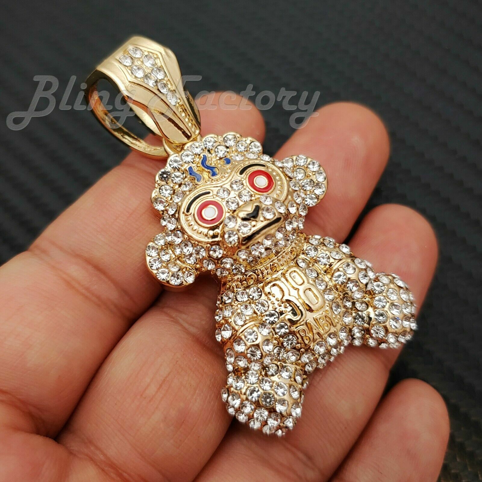 38 Baby Young Boy Monkey Pendant & 10mm 18" 20" 24" Iced Cuban Chain ...