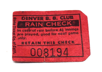 Vintage Denver Baseball Club Ticket Rain Check Denver Bears 1950’s | eBay