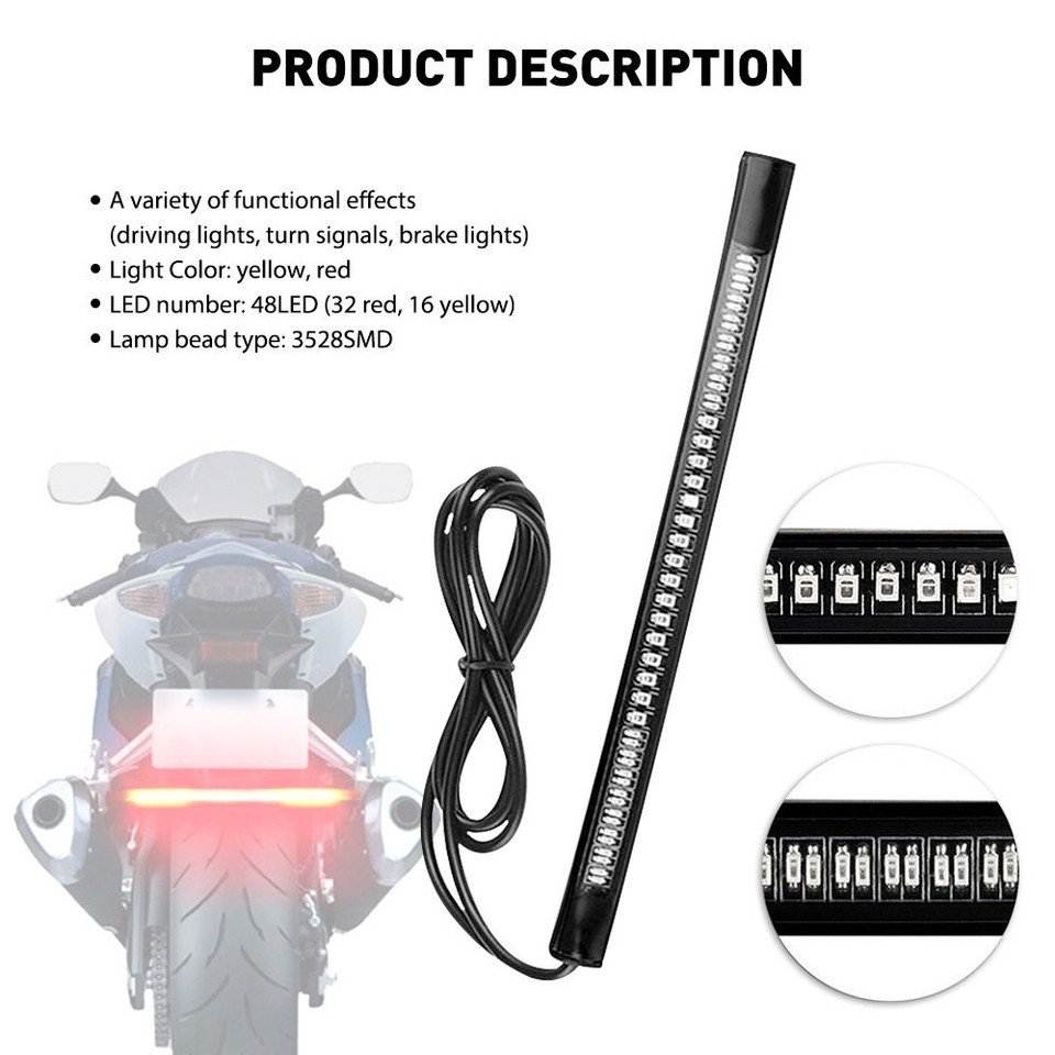 2X Universal Motorcycle LED Strips Running Stop Brake Turn Signal Tail ...