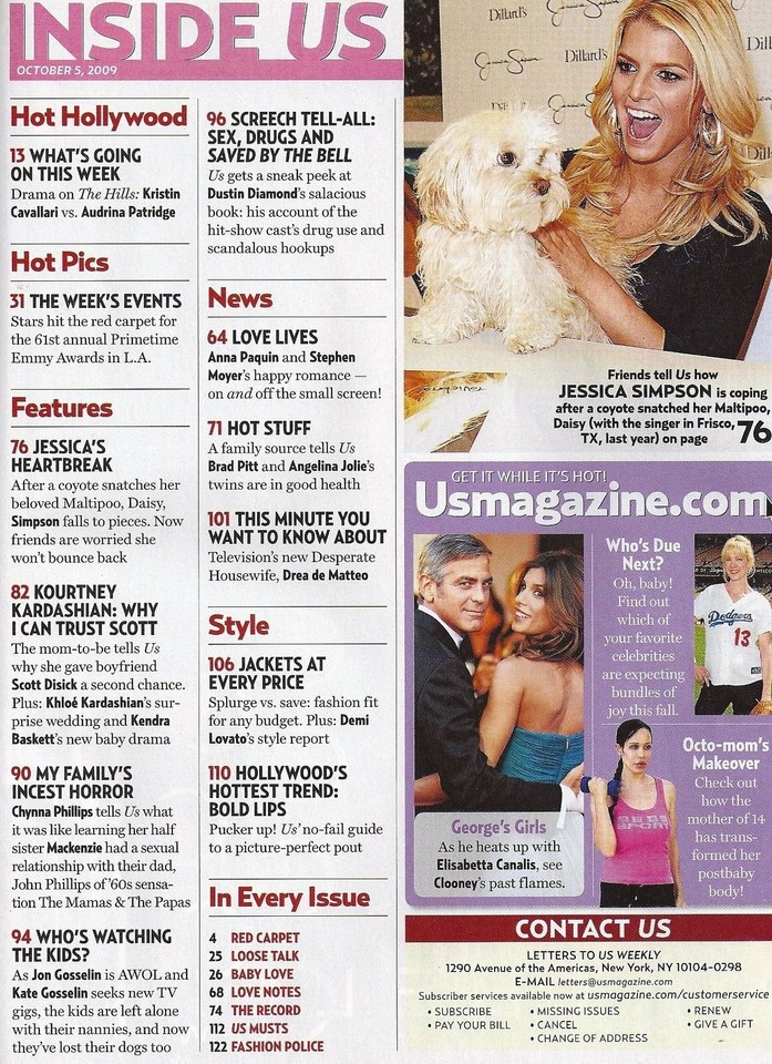 US WEEKLY October 5 2009 Jessica Simpson Kourtney Kardashian Kendra ...