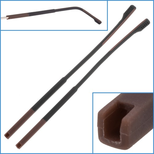 2pcs Brown 14cm Soft Silicone Long Temple Tip Eyeglass Frame Sleeve ...