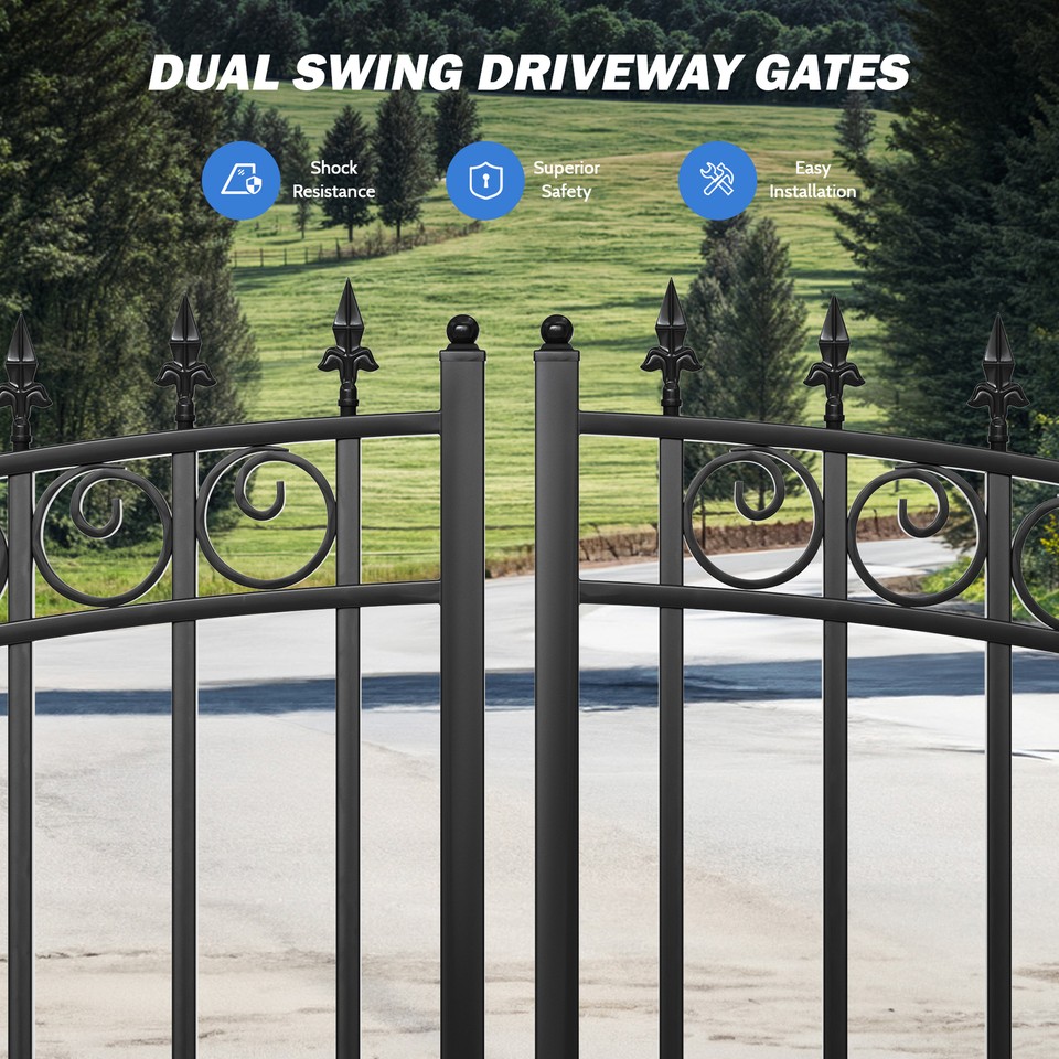 ZUMI 16 ft x 6 ft Dual Swing Gates Heavy Duty Weatherproof Driveway ...