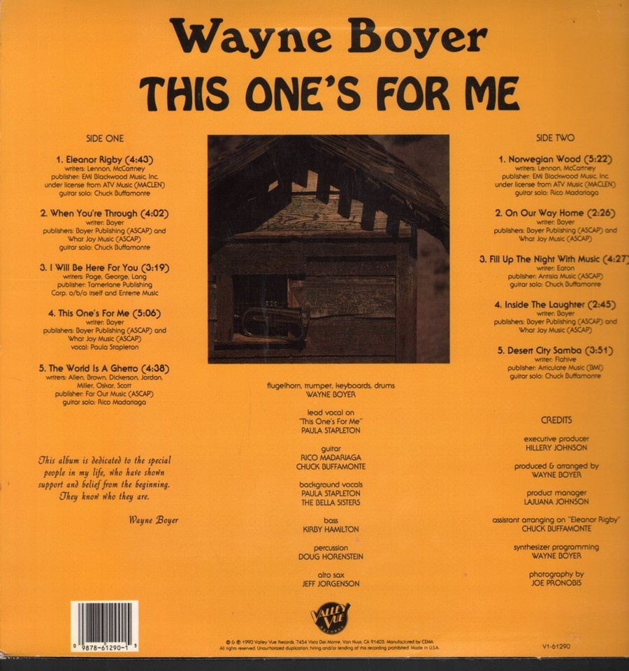 Wayne Boyer This One's For Me LP vinyl USA Valley Vue 1990 V161290 | eBay